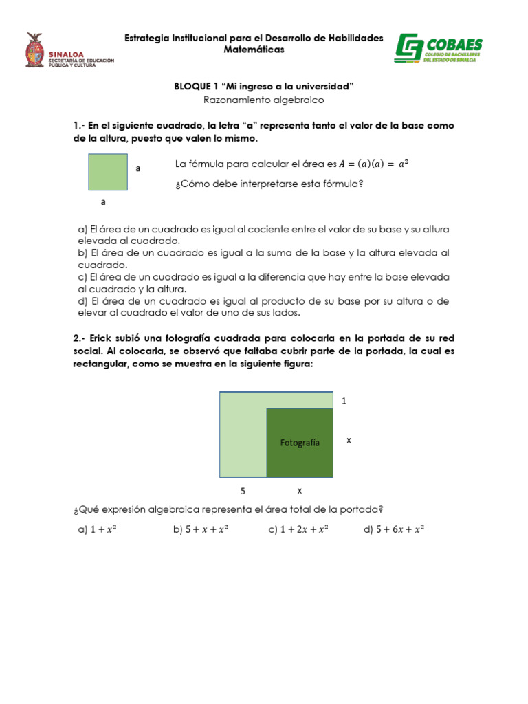BLOQUE 1. Rumbo A Mi Universidad. Razonamiento Algebraico | PDF ...