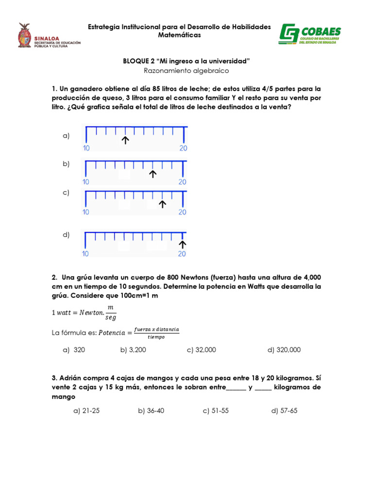 BLOQUE 2. Rumbo A Mi Universidad. Razonamiento Algebraico | PDF