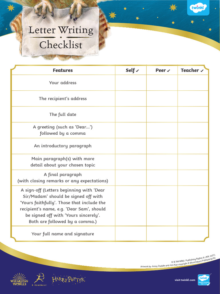 Letter Writing Checklist | PDF