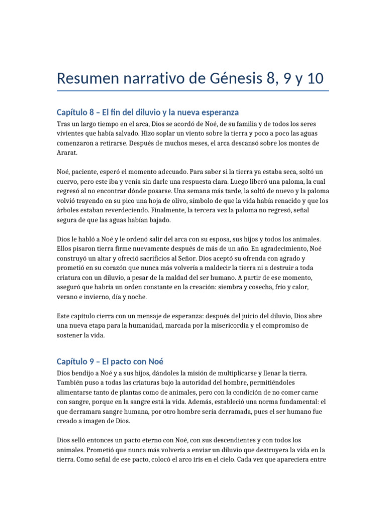 Resumen de Génesis 8: Fin del Diluvio | PDF | Noé | Arca de Noé