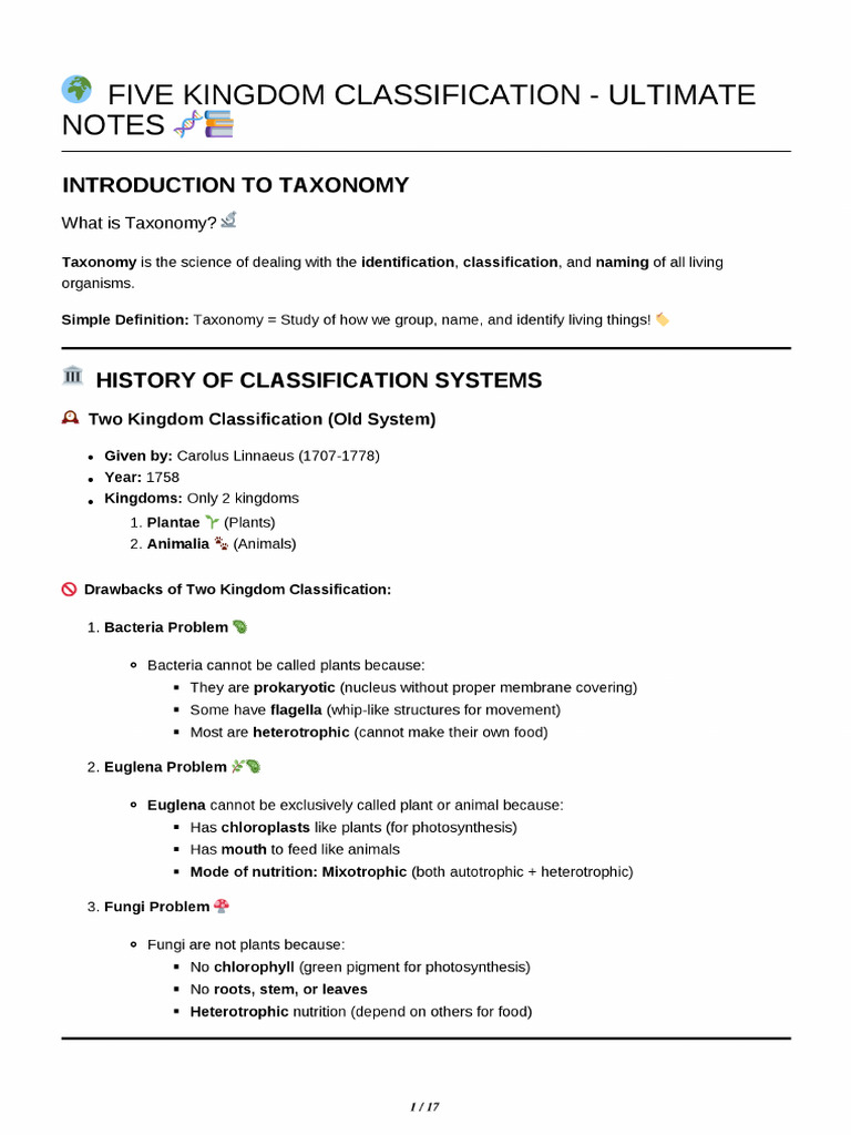 5 Kingdom Classification - Ultimate Notes | PDF