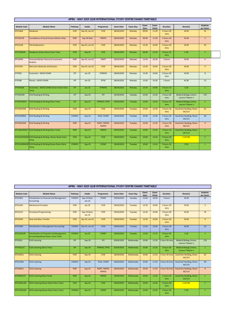 Exam Timetable - Apr-May 2024 All Programmes | PDF | Physical Sciences