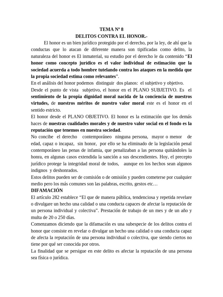 Delitos contra el Honor: Difamación y Calumnia | PDF | Intención ...