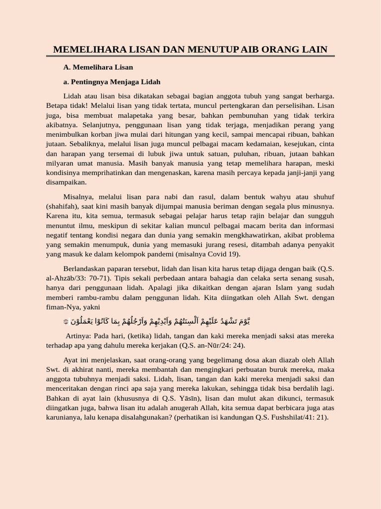 Menjaga Lisan dan Menutup Aib Orang | PDF