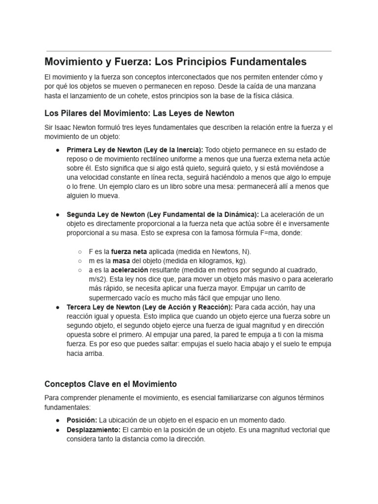 Principios de Fuerza y Movimiento | PDF | Fuerza | Las leyes del ...