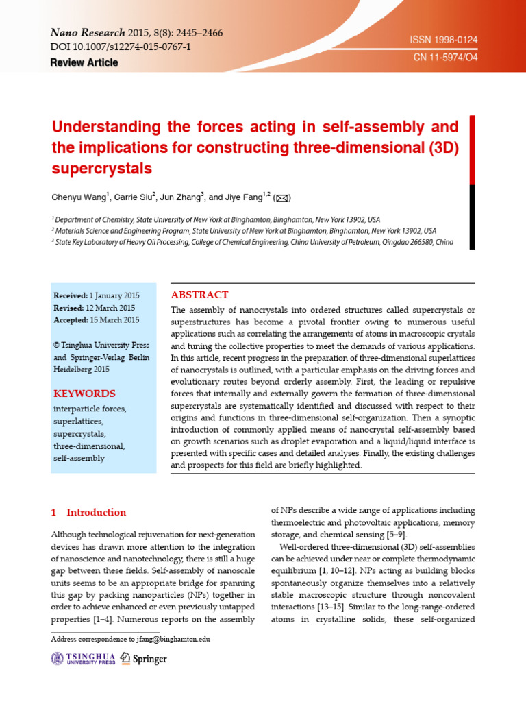Forces in 3D Supercrystal Self-Assembly | PDF | Intermolecular Force ...