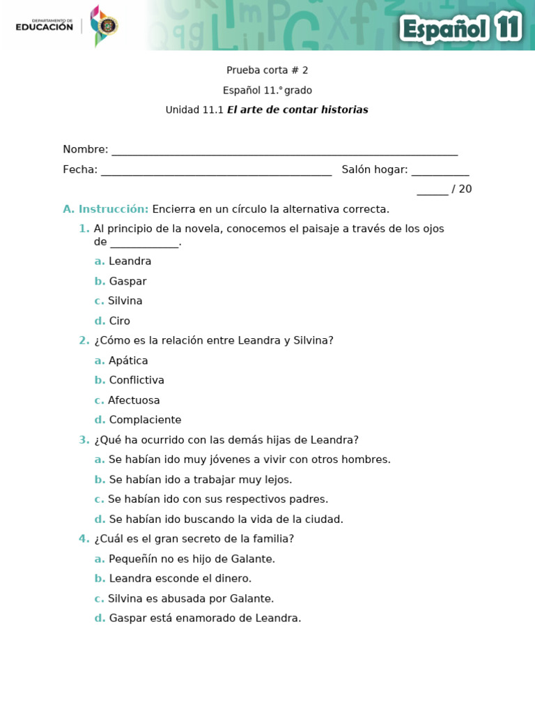 Espanol 11.u1 Pruebacorta2 | PDF