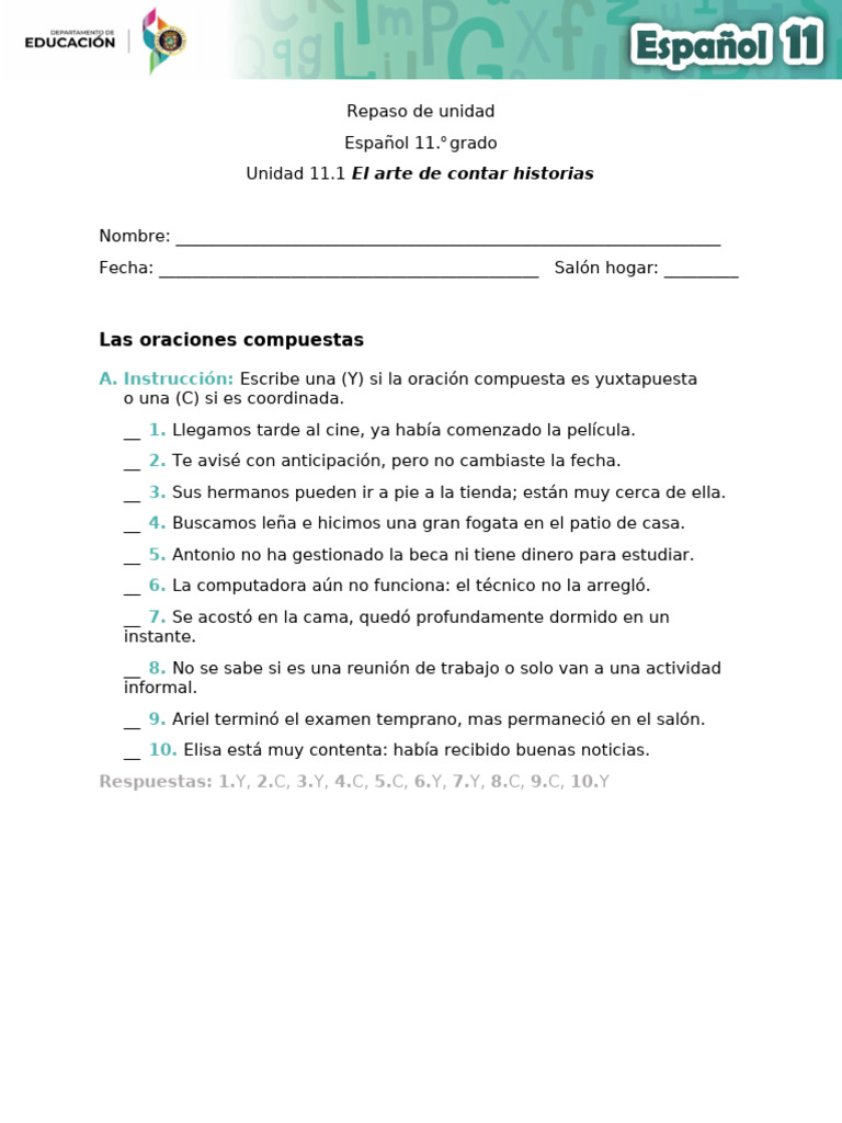 Espanol 11.u1 Repasodeunidad | PDF | Novelas