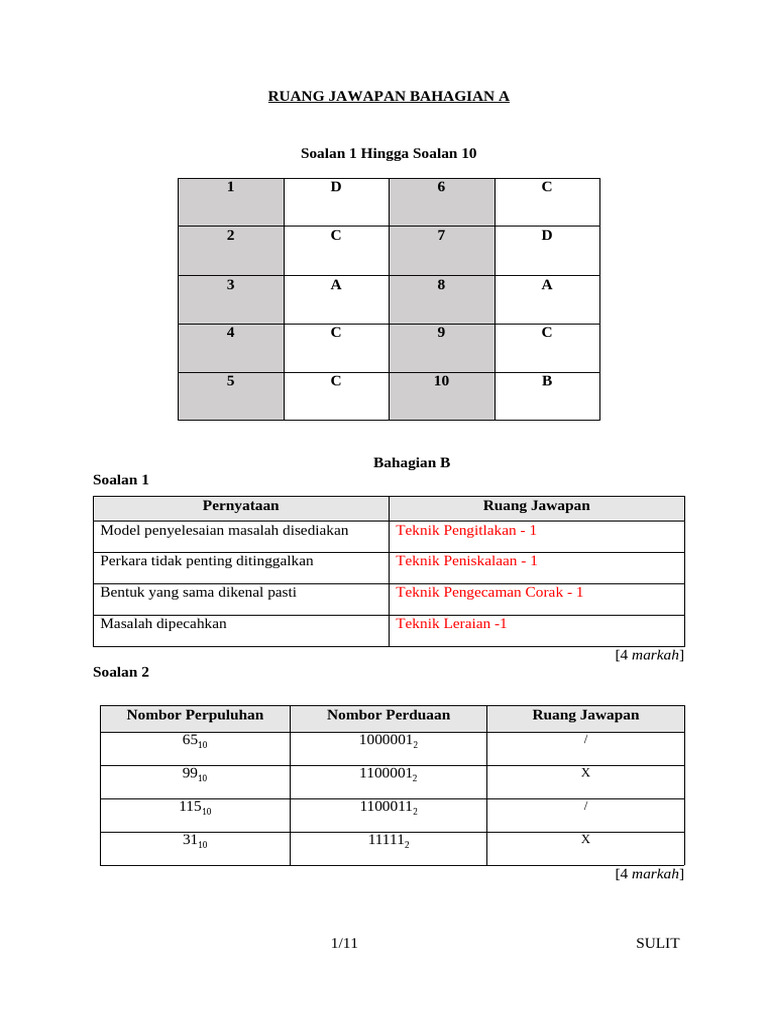 Sumatif Pertengahan Tahun Ask Tingkatan 1 Skema | PDF