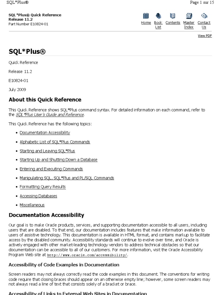 Sqlplus Quick Reference 11 2 Pdf Oracle Database Government Procurement In The United States