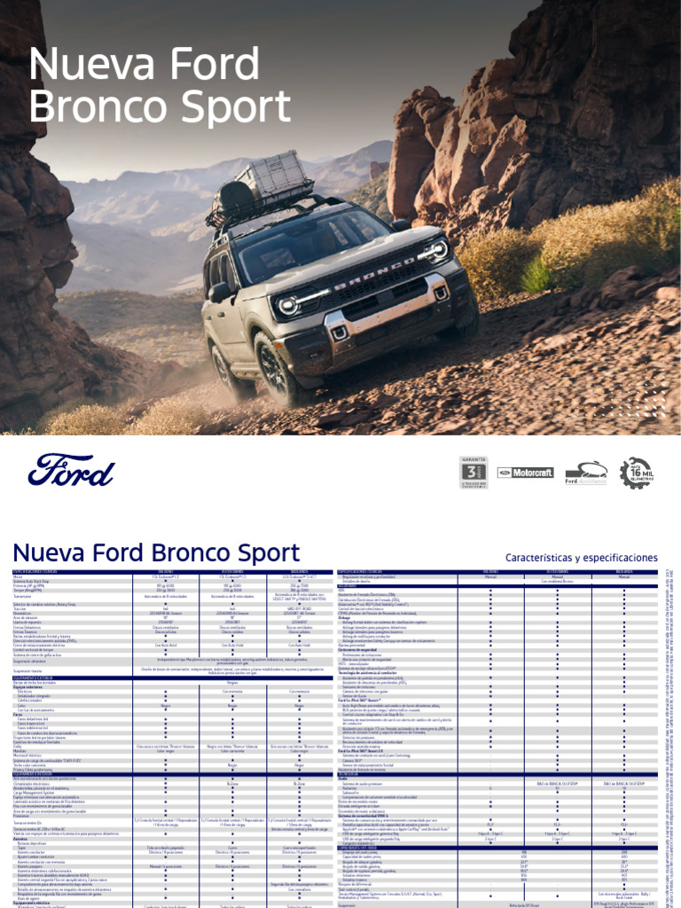 Especificaciones Ford Bronco Sport 2025 | PDF | Airbag | Tracción en ...