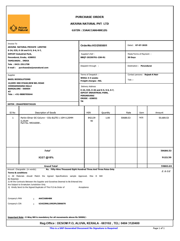 Basil Biosolution Po Jul 07 25 PRDR | PDF | Business Documents | Accounting