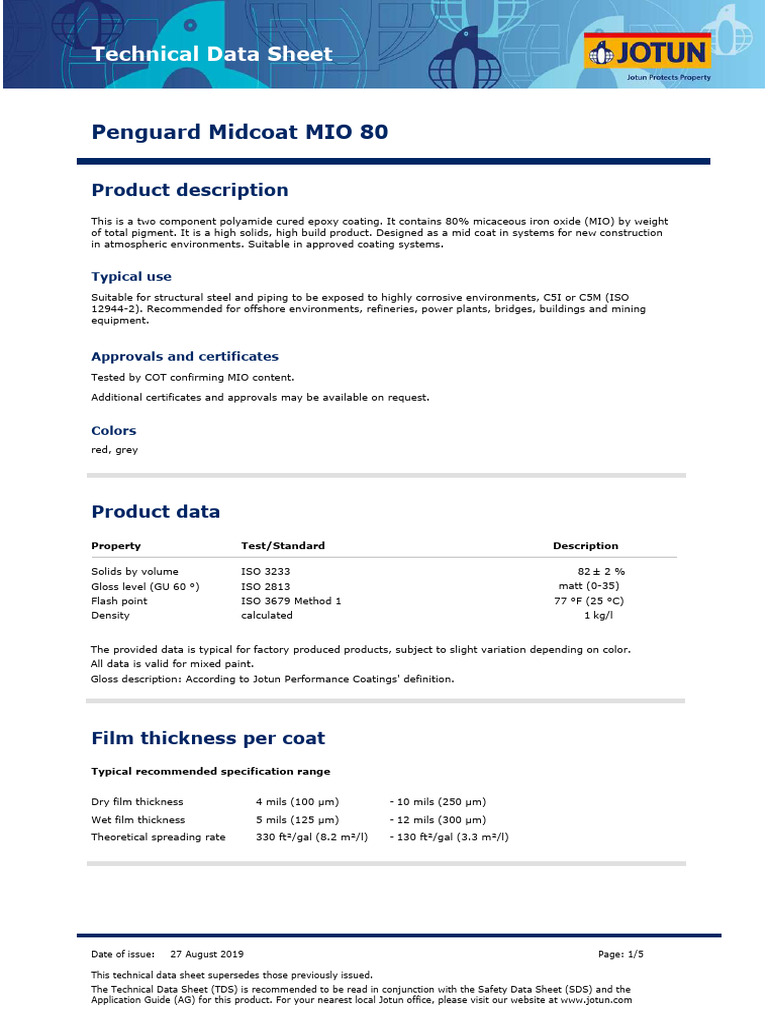 Penguard Midcoat MIO 80 Data Sheet | PDF | Paint | Coating