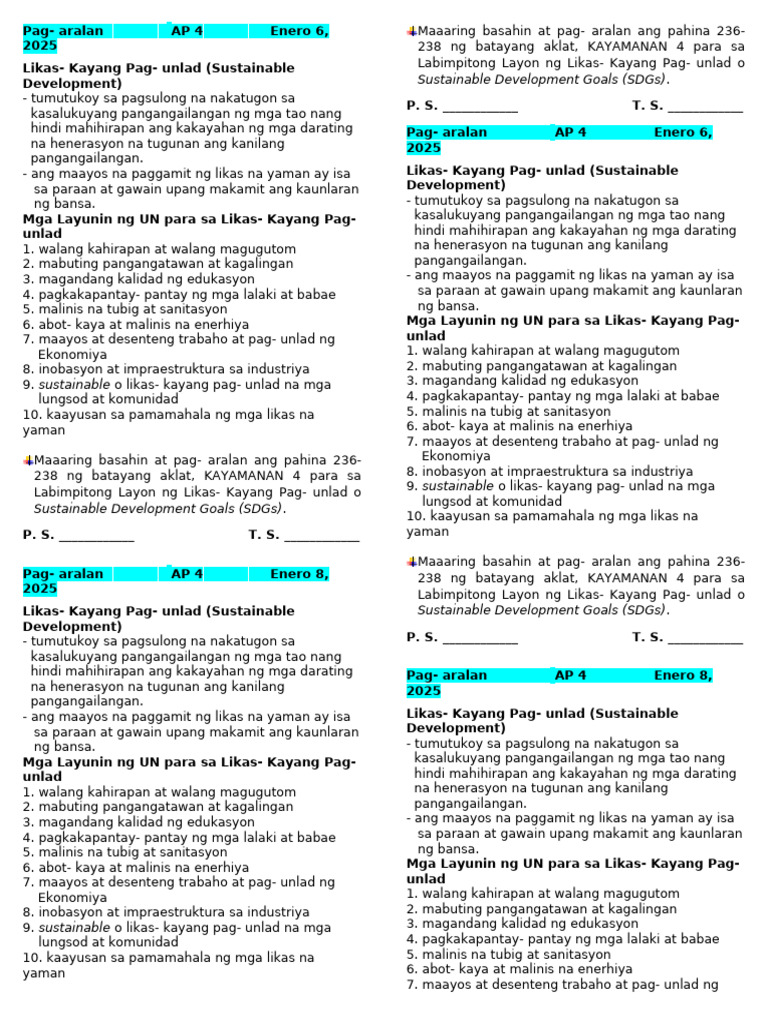Grade 4 AP SN, GB Likas Kayang Pag - Unlad at Sustainable Development ...