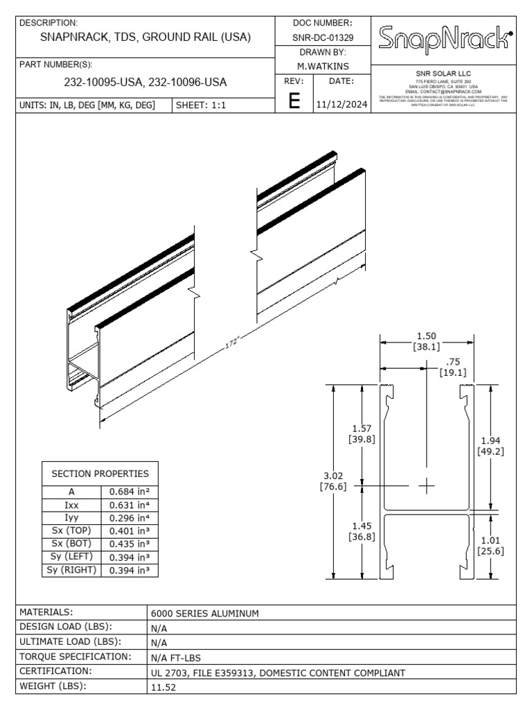 SNR DC 01329 Snapnrack Tds Ground Rail Usa 112224 22f71ebd85 | PDF