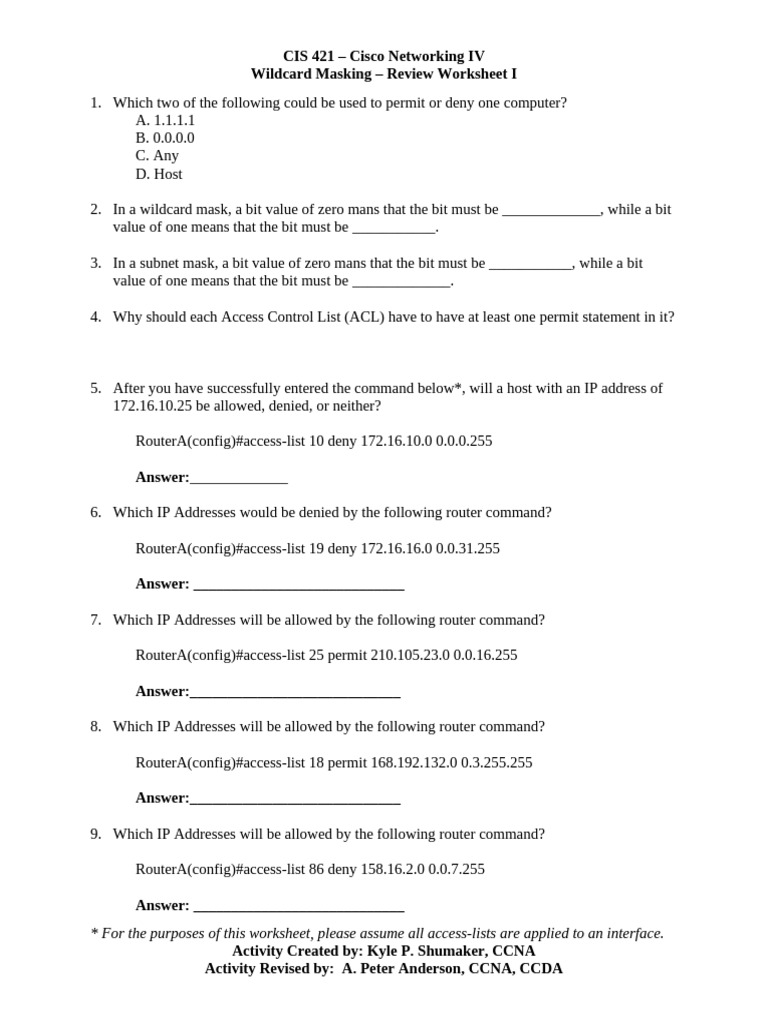 Wildcard Masking Review for Cisco Networking | PDF | Router (Computing ...