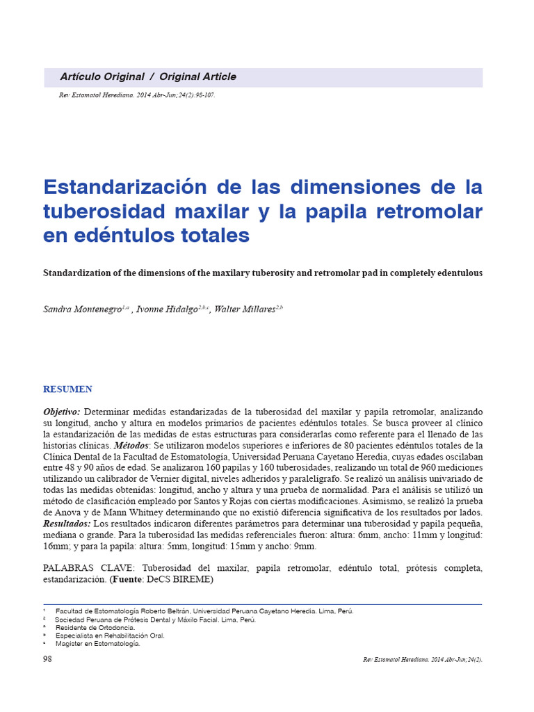 Estandarizacion de Las Dimensiones de La Tuberosidad Maxilar y La ...