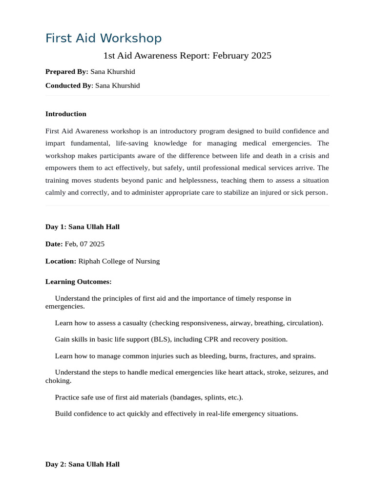 1st Aid Awarness Report | PDF | First Aid | Health Sciences