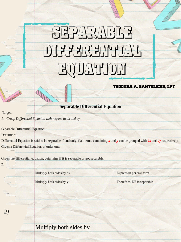 Separable and Exact Diff. Equation With Activities | PDF | Nonlinear ...