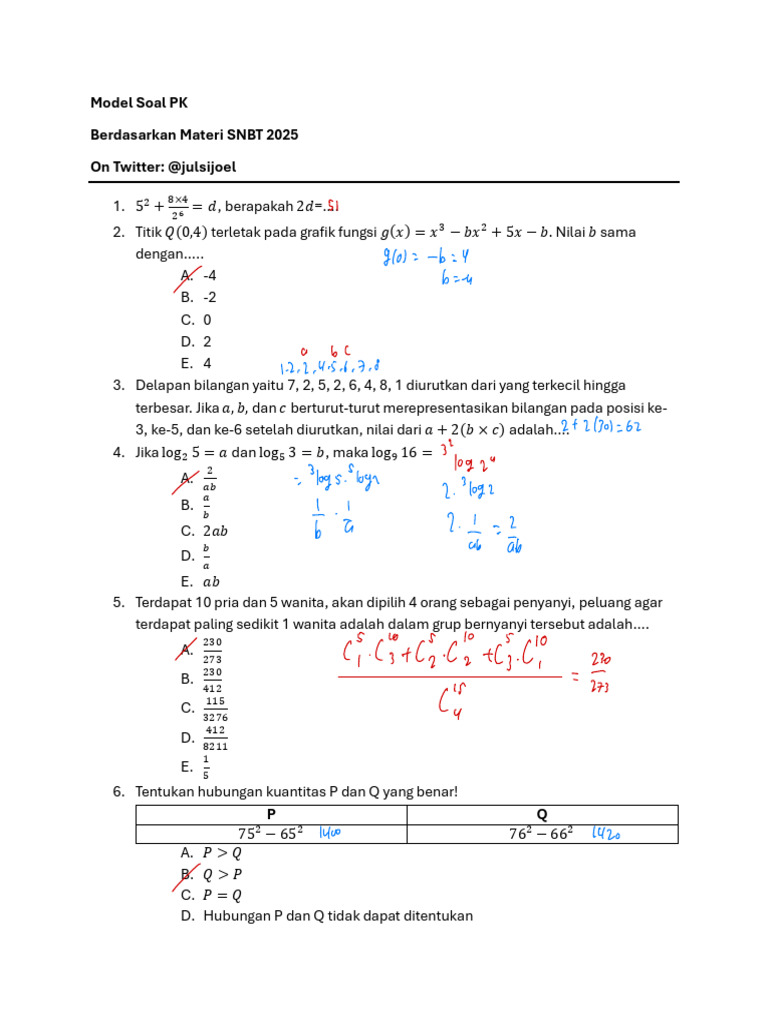 PK Model Soal Sesuai Kisi2 UTBK Pembahasan | PDF