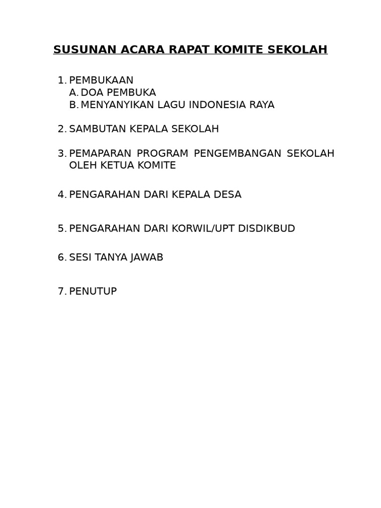 Susunan Acara Rapat Komite Sekolah Pdf