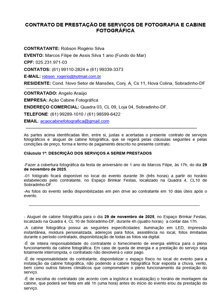 29 11 2025 Contrato de Cobertura Fotográfica e Cabine Fotográfica - Marcos Filipe 1 Ano | PDF