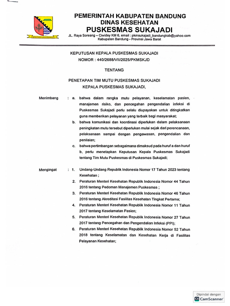 Sk Mutu Pkm Sukajadi 2025 | PDF