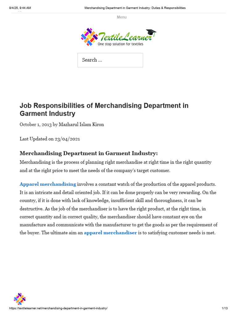 Merchandising Roles in Garment Industry | PDF | Textiles | Clothing ...
