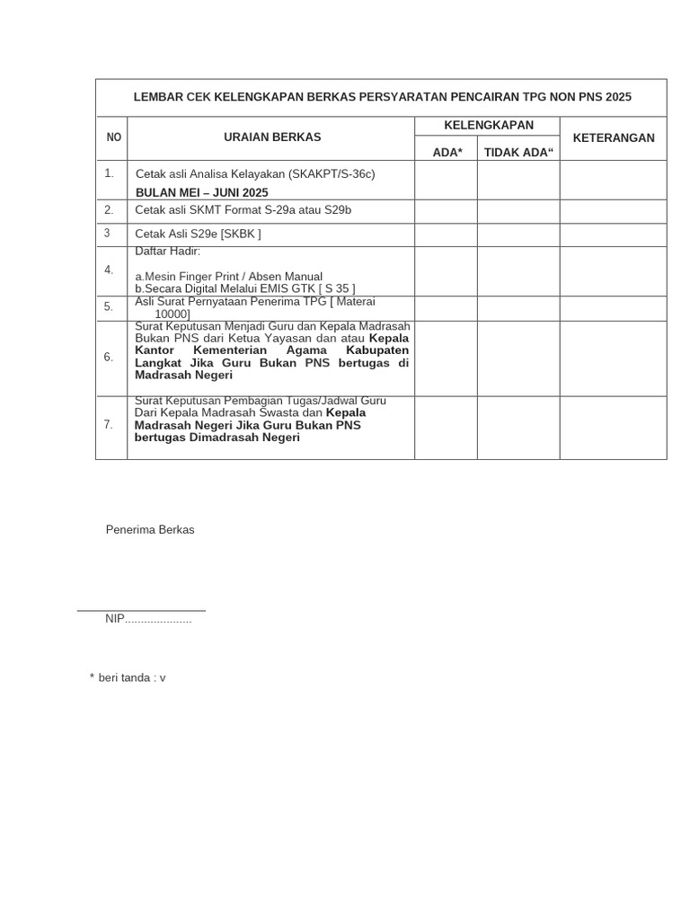Lembar Cek Kelengkapan | PDF