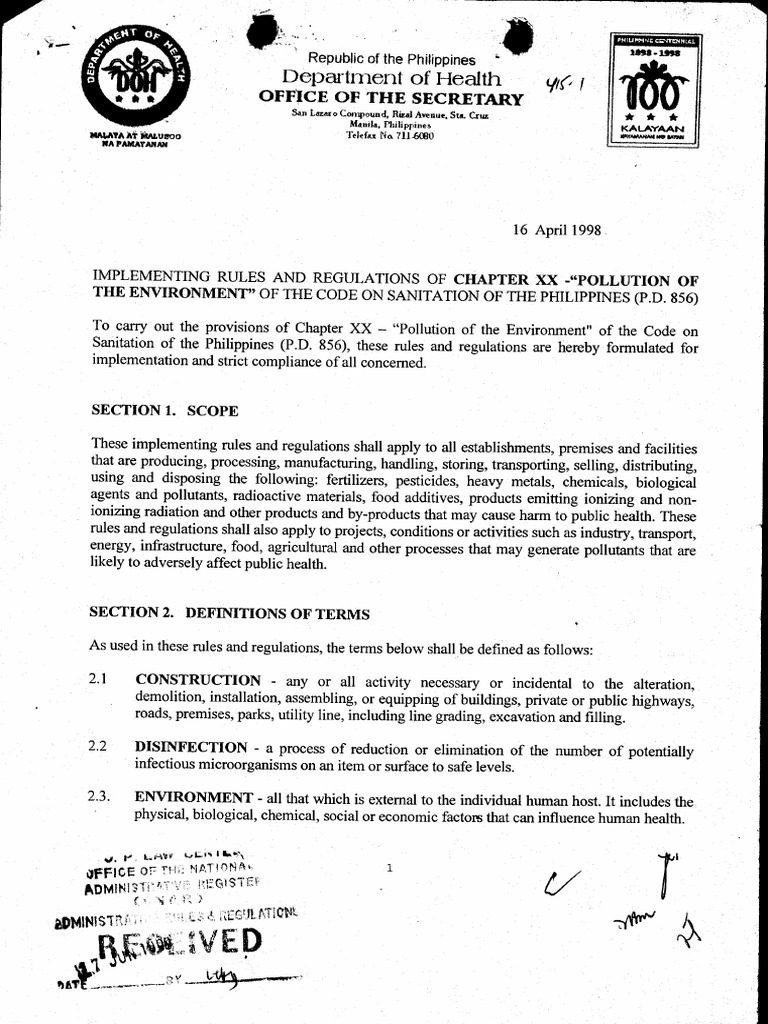 PD 856 Chapter 20 - Pollution of Environment | PDF | Environmental Health | Hazards