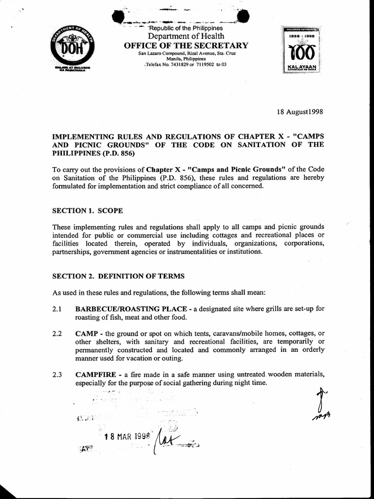 Sanitation Rules for Camps & Picnic Grounds | PDF | Sewage | Toilet