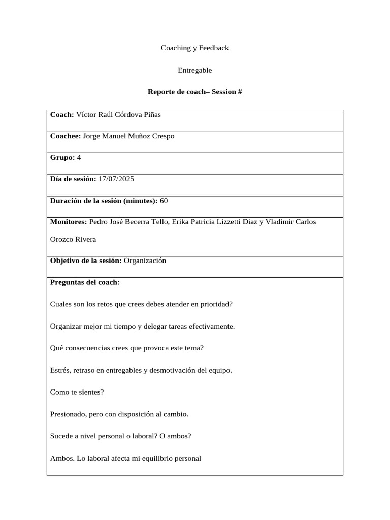 Formato de Sesión de Coaching | PDF