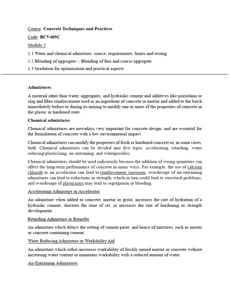 Concrete Techniques and Practices-BCV405C-Module 2 - Notes | PDF ...