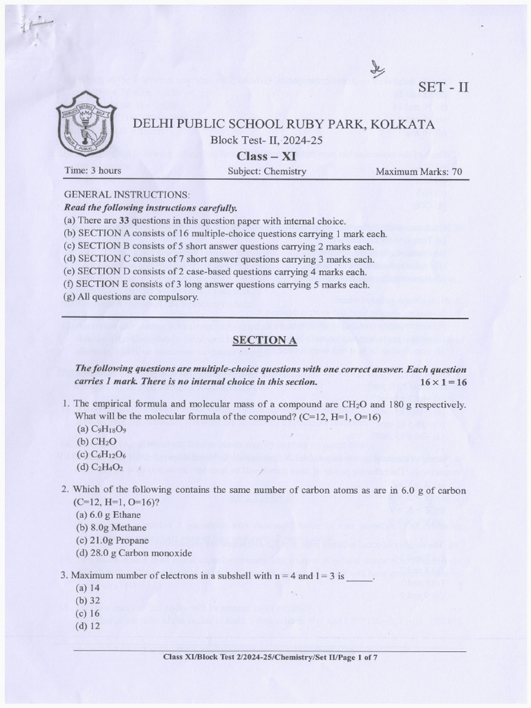 CL_11_BT2_CHEMISTRY__2024-25 | PDF