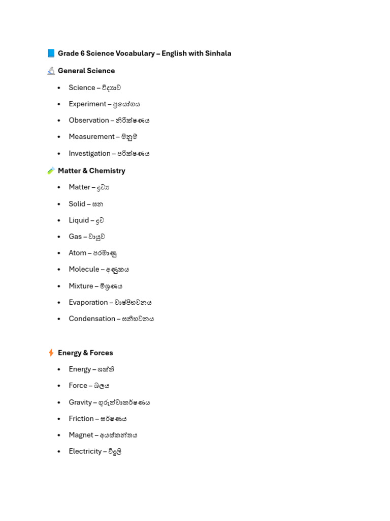 ? Grade 6 Science Vocabulary | PDF