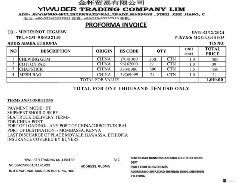 Tsega Proforma_compressed (1) | PDF