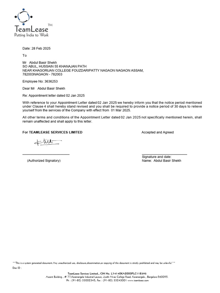 Notice Period Revision Letter-2 | PDF