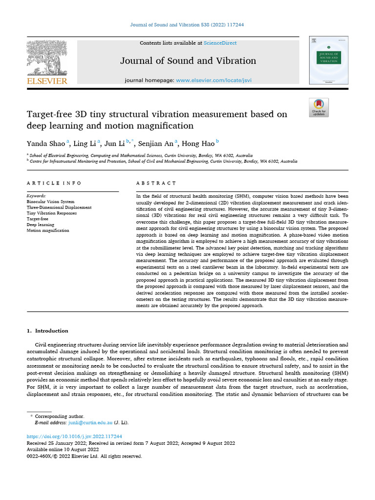 3D Vibration Measurement Using Deep Learning | PDF | Computer Vision ...