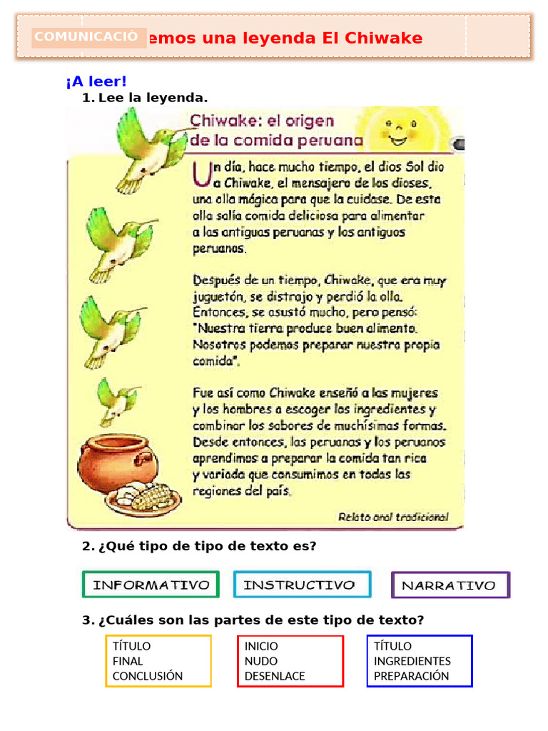 LEEMOS JUNTOS Leemos Una Leyenda El Chiwake | PDF