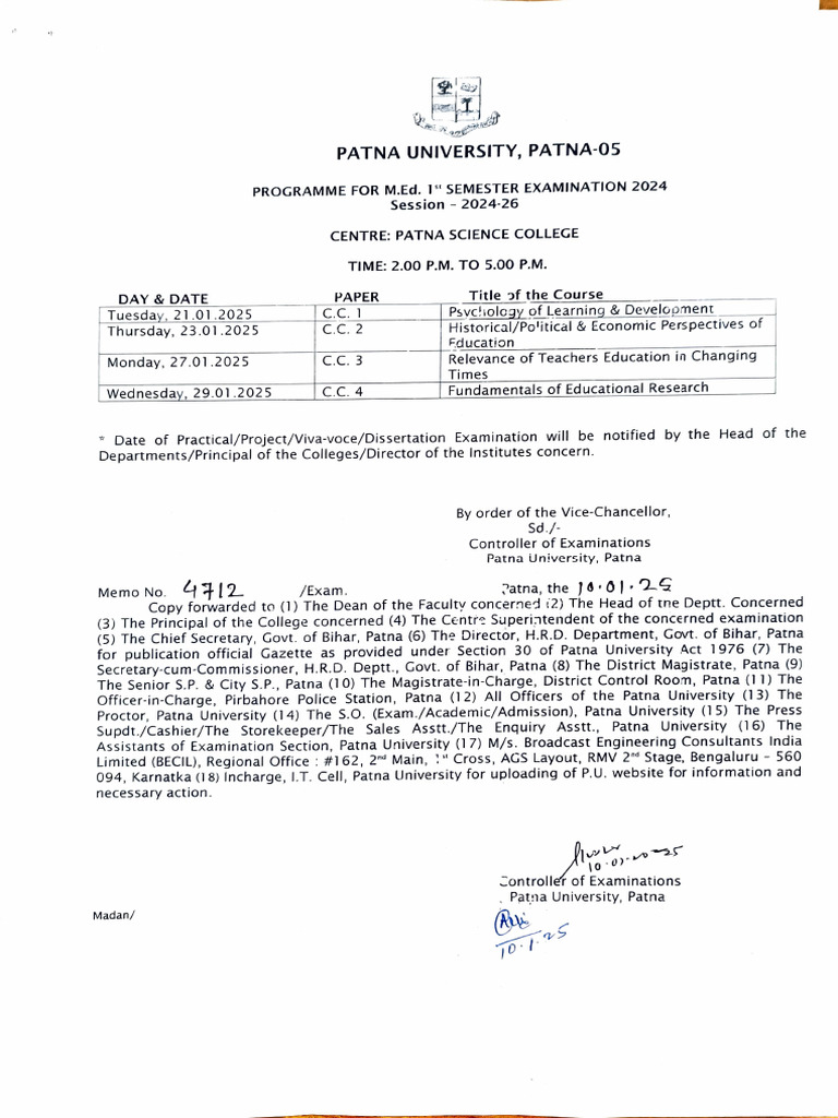 MEd Semester 1 Examination Schedule | PDF | Higher Education | Educational Stages