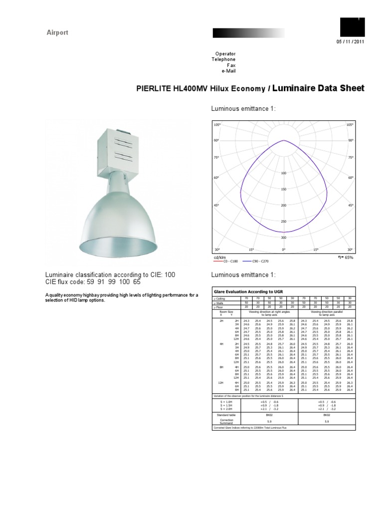 PIERLITE HL400MV Hilux Economy /: Luminaire Data Sheet | PDF | Optics ...
