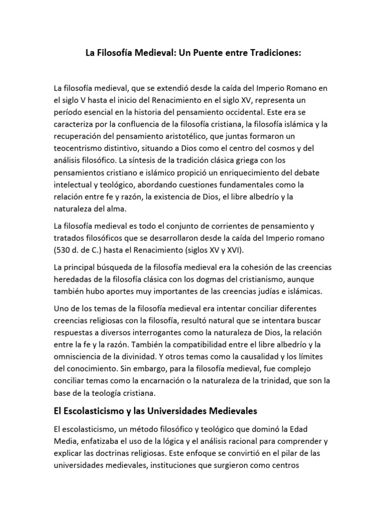 Filosofía Medieval: Fe, Razón y Escolástica | PDF | Filosofia Medieval ...