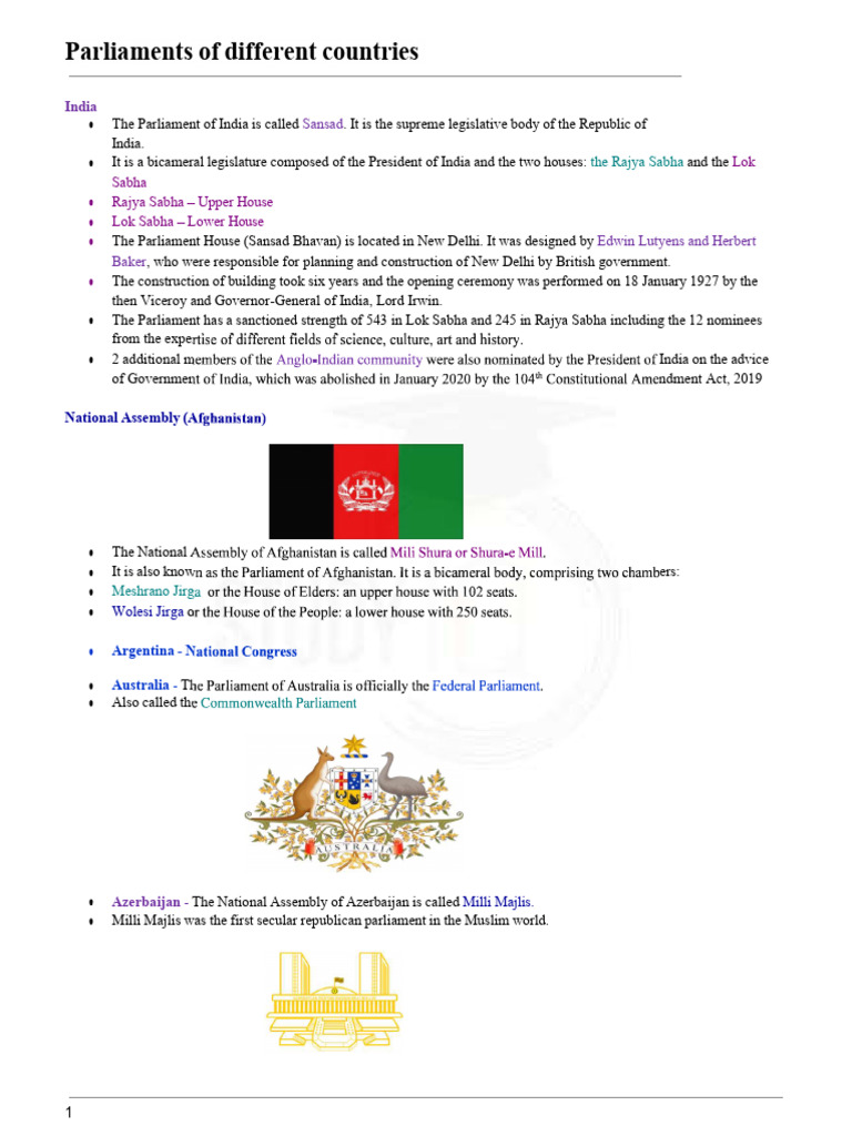Partliament of Diff. Countries | PDF | Forms Of Government | Government
