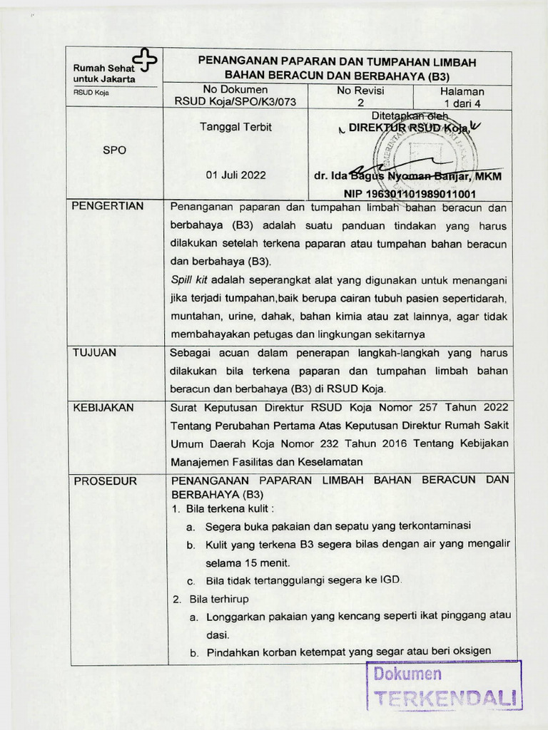 Penanganan Tumpahan Bahan Beracun B3 | PDF