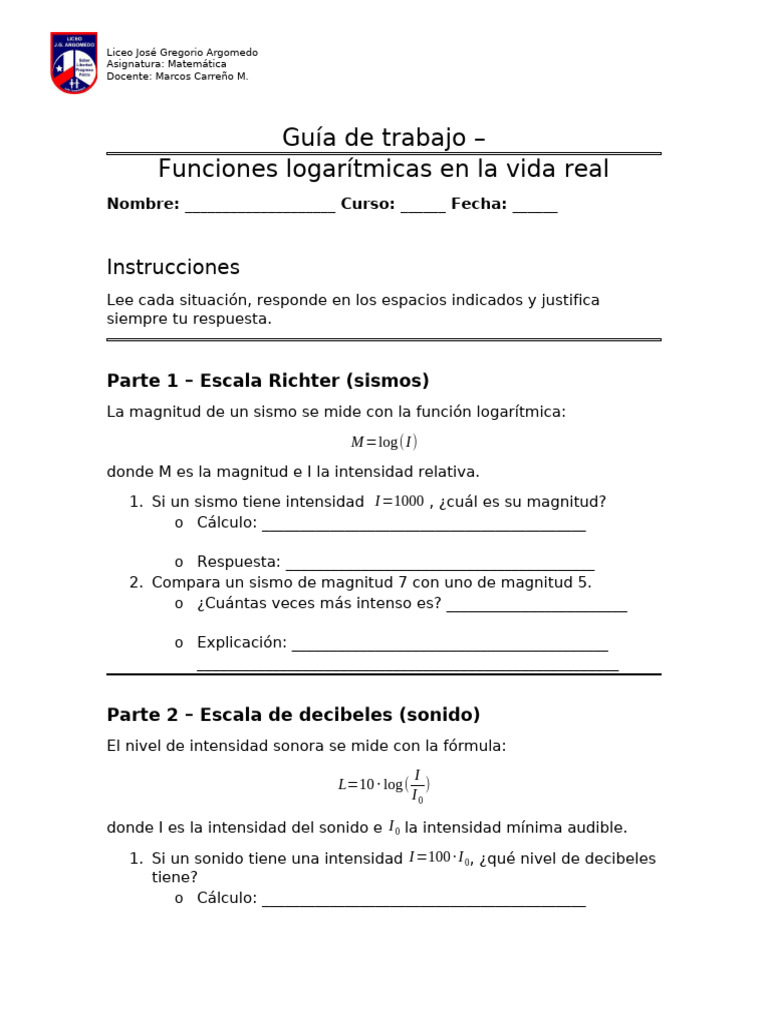 Guia Funcion Log | PDF | Ph | Decibel