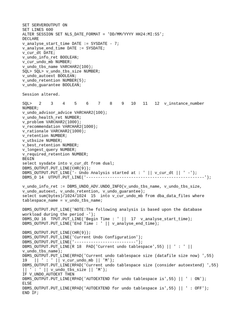 Oracle Undo Tablespace Analysis Script | PDF | Computer Data | Data ...
