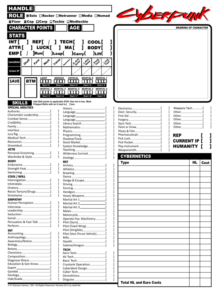 Cyberpunk 2020 Character Sheet Template | PDF