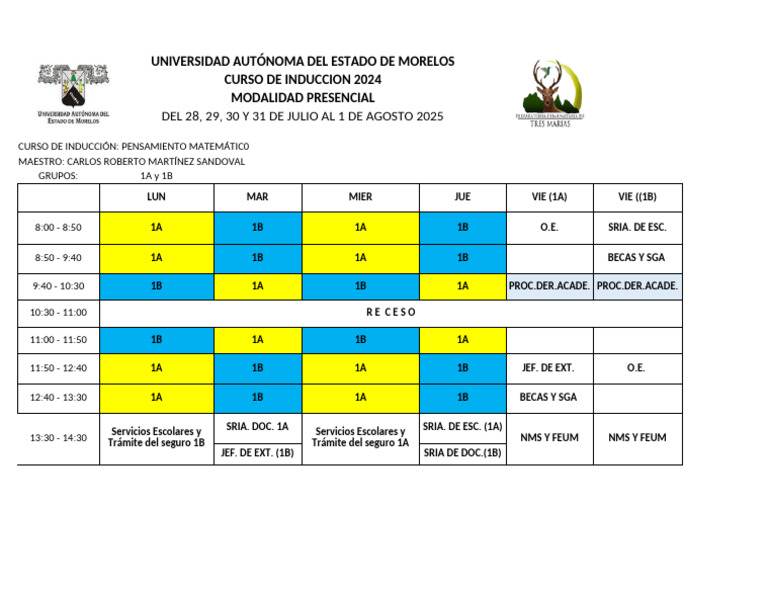 Horario Carlos Roberto | PDF