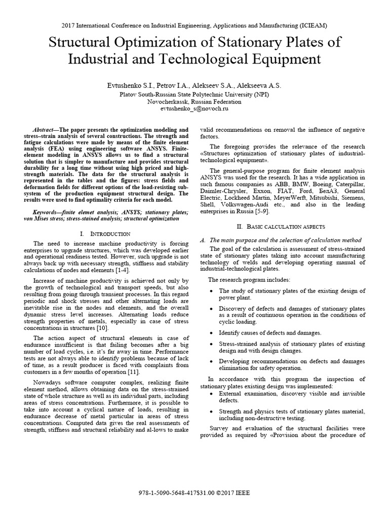 1-Maqola - Structural Optimization of Stationary Plates of Industrial ...