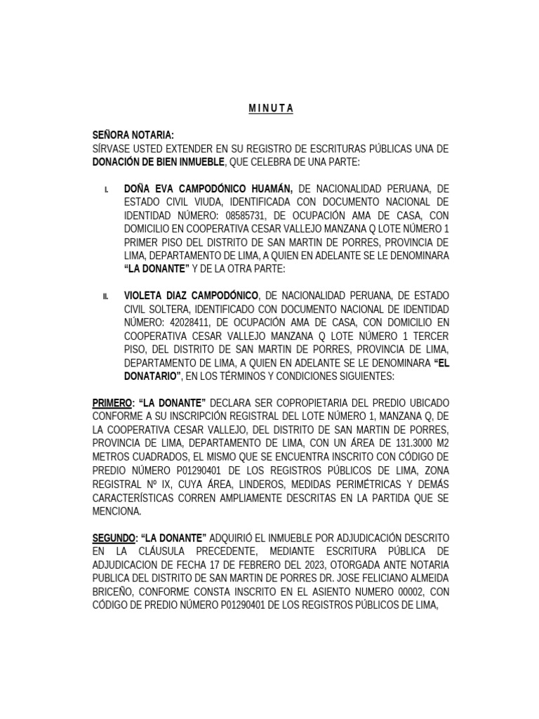 DONACION VIOLETA DIAZ CAMPODONICO | PDF | Donación